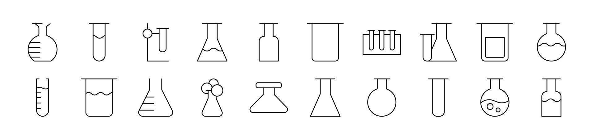 Laboratory Bulbs Simple Isolated Line Icons Collection Editable Stroke