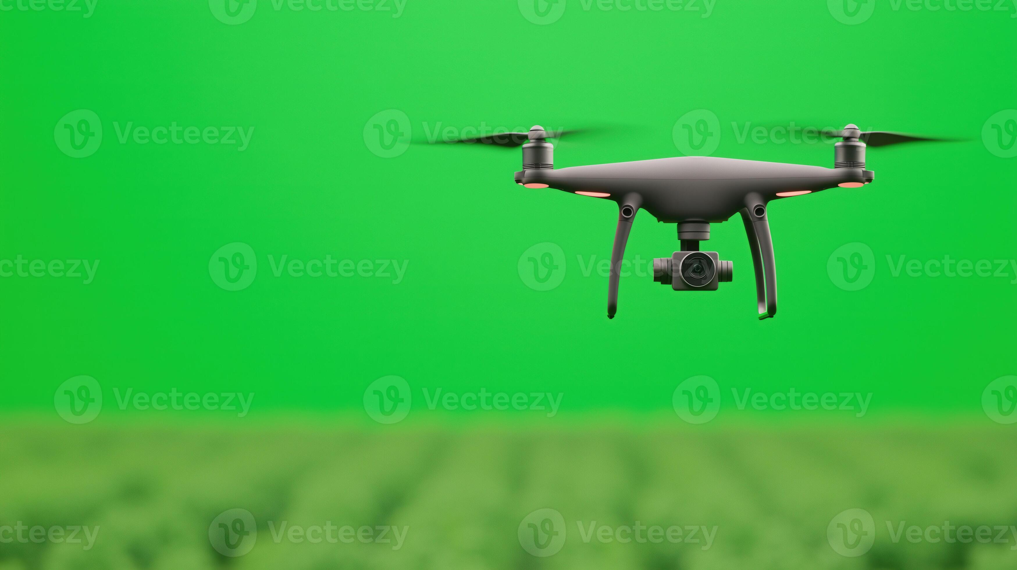 Drone Hovering Over Farmland With Green Screen Background Capturing Aerial View of Agricultural ...