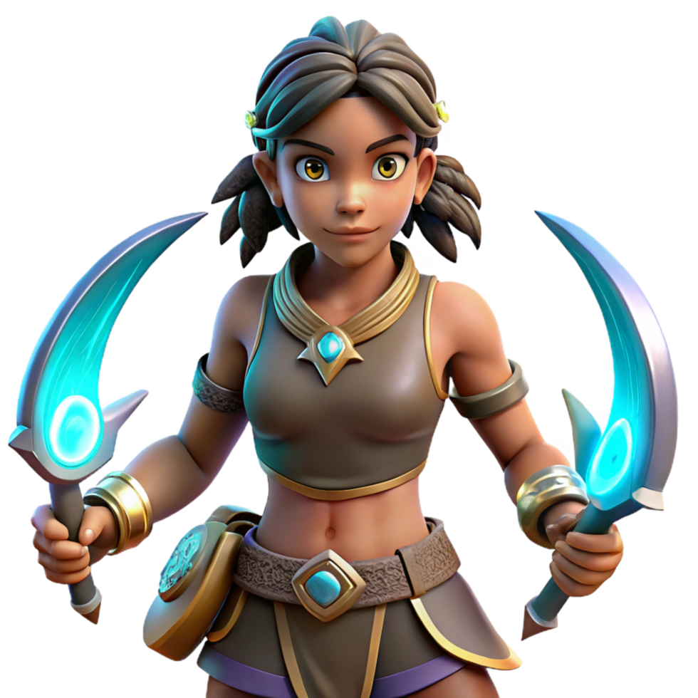 Fantasy Warrior Girl With Twin Blades 55299197 Png