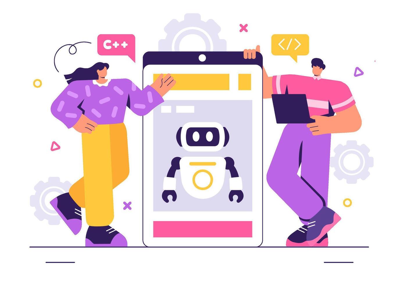 AI Robot Programming Illustration Showing Interaction with Digital Data ...