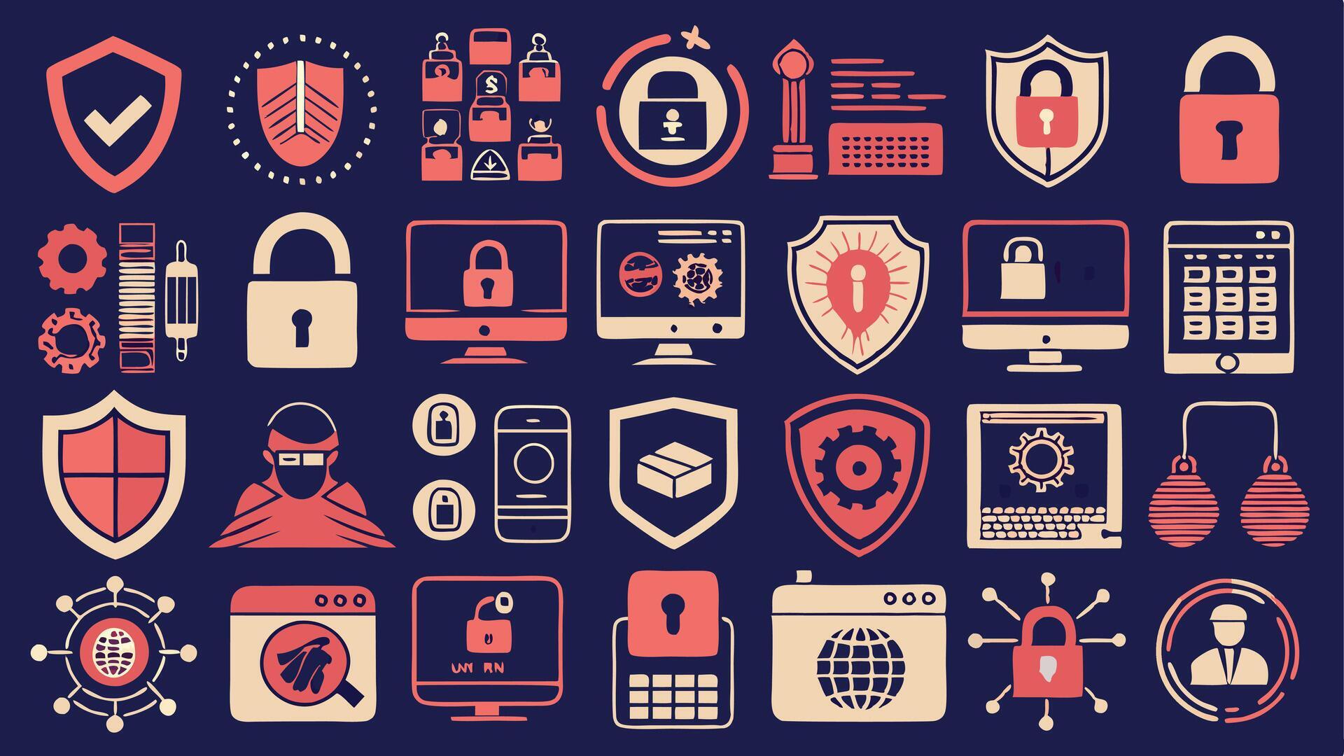 Cybersecurity Essentials Padlock, Firewall, Data Encryption Icons ...