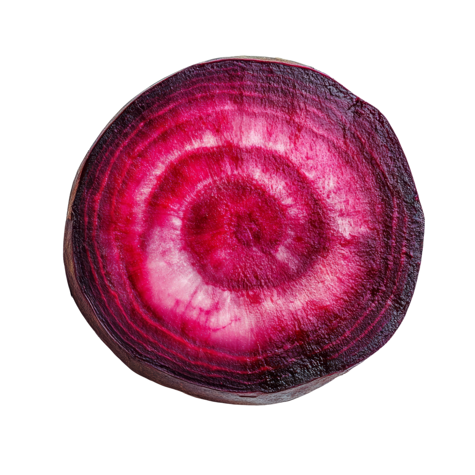 Sliced beetroot displayed on a clean transparent background showcasing its vibrant color and ...