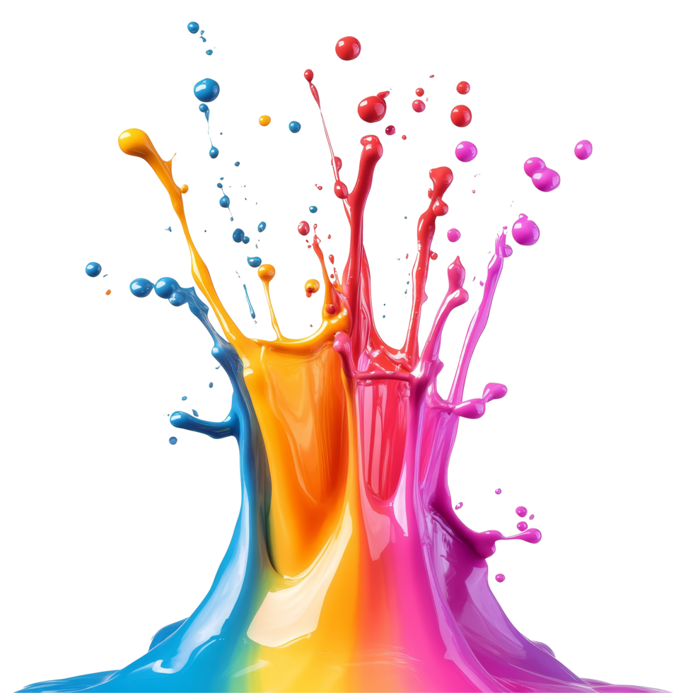 Vibrant colorful liquid paint splash isolated against a transparent background capturing dynamic ...