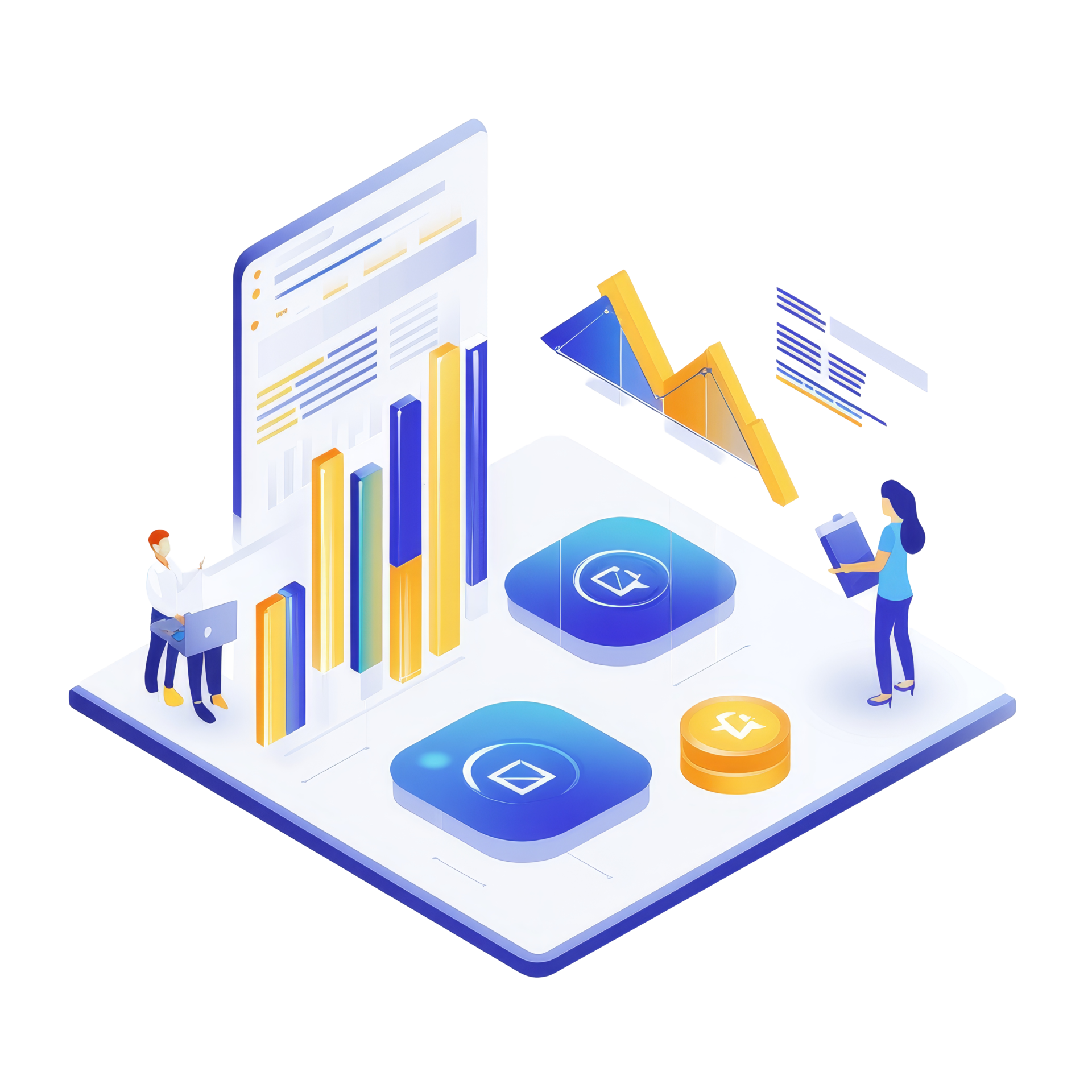 Isometric Illustration Of Data Analytics Service Showcasing Trends Charts And User