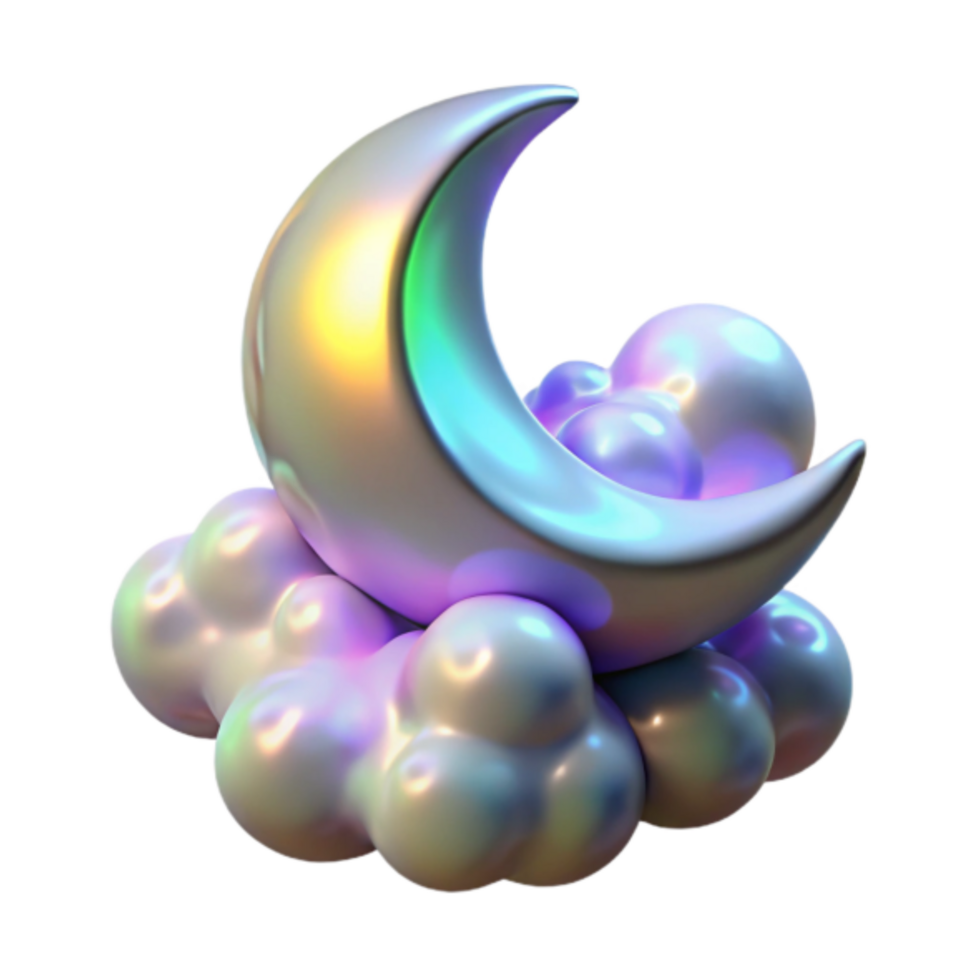 Iridescent Crescent Moon on Cloud Render 55328112 PNG