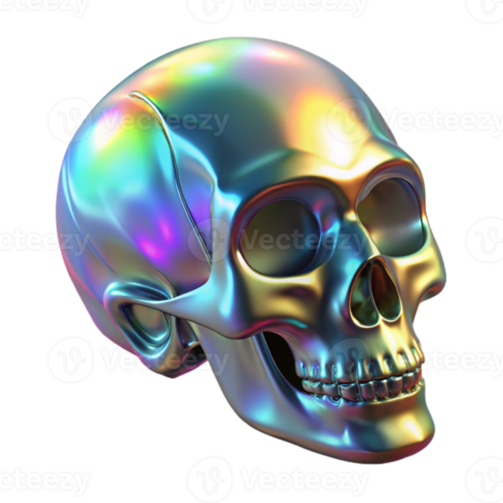 Iridescent Chrome Skull Render 55328242 Png