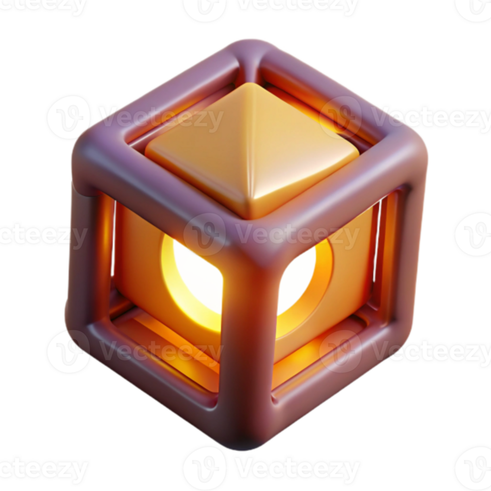 Illuminated Cube 3d Render Abstract Background Orange And Purple