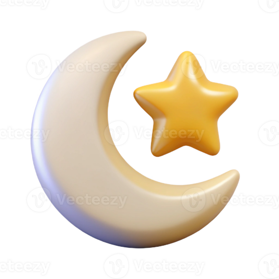 Isometric Render Crescent Moon and Star 55328569 PNG