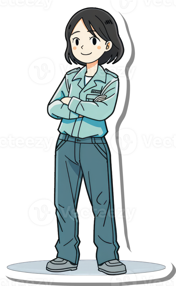Anime Girl Wearing A Teal Uniform Jacket And Pants 55330538 Png