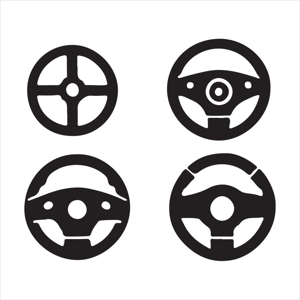 Steering Wheel Icons silhouette white background 55339495 Vector Art at ...