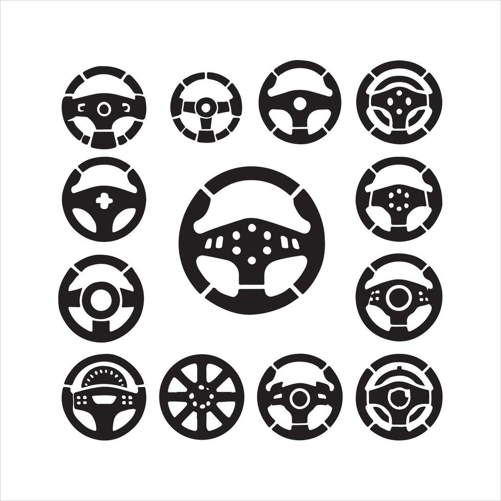 Steering Wheel Icons silhouette on white background 55339499 Vector Art ...