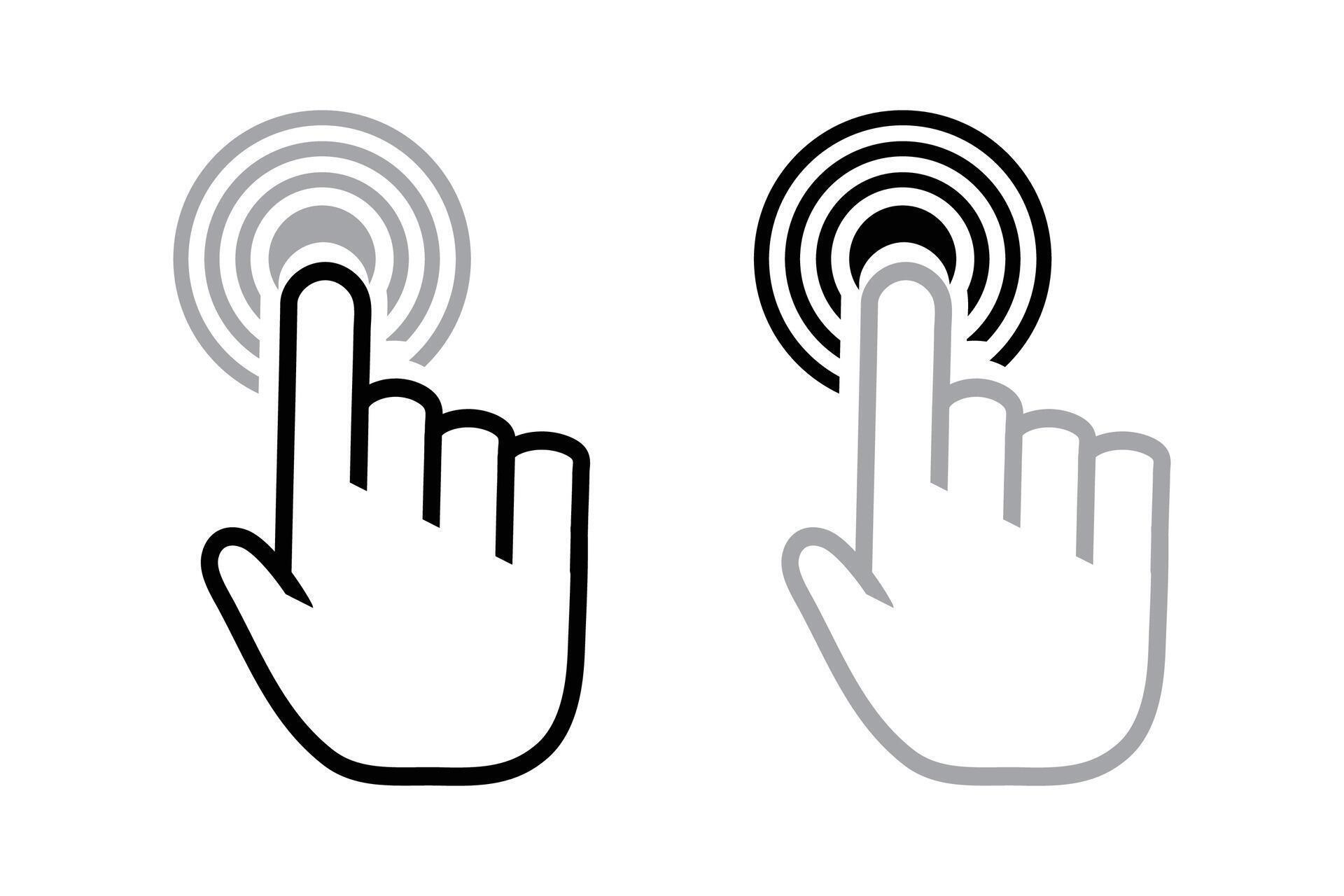 Touchscreen interaction icon. Pointer click icon. Clicking the cursor line symbol and pointing ...