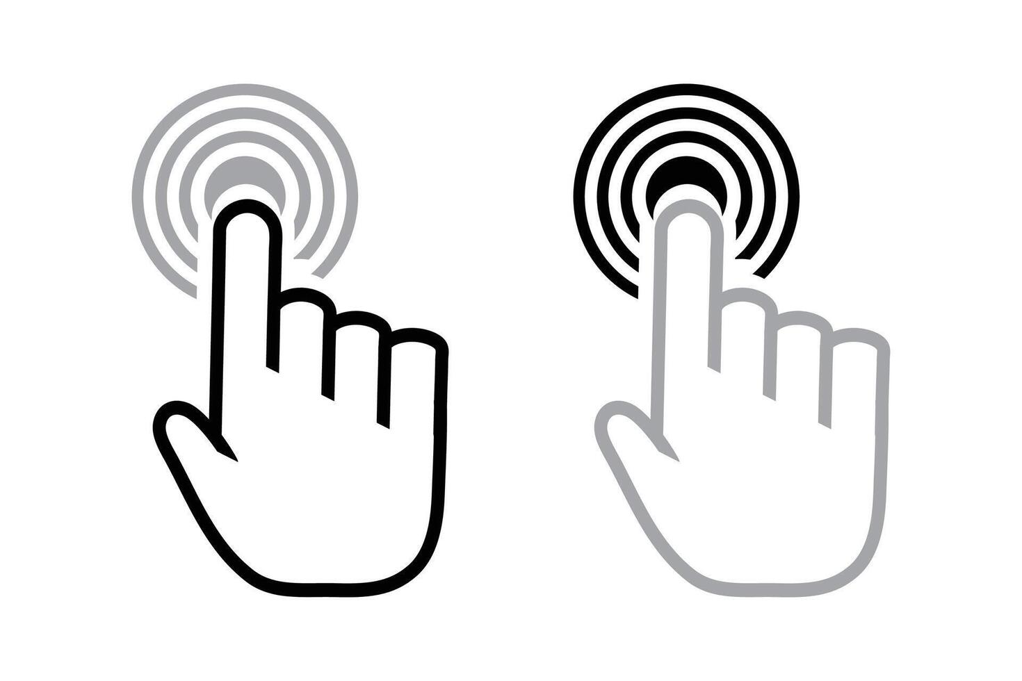 Touchscreen interaction icon. Pointer click icon. Clicking the cursor line symbol and pointing ...