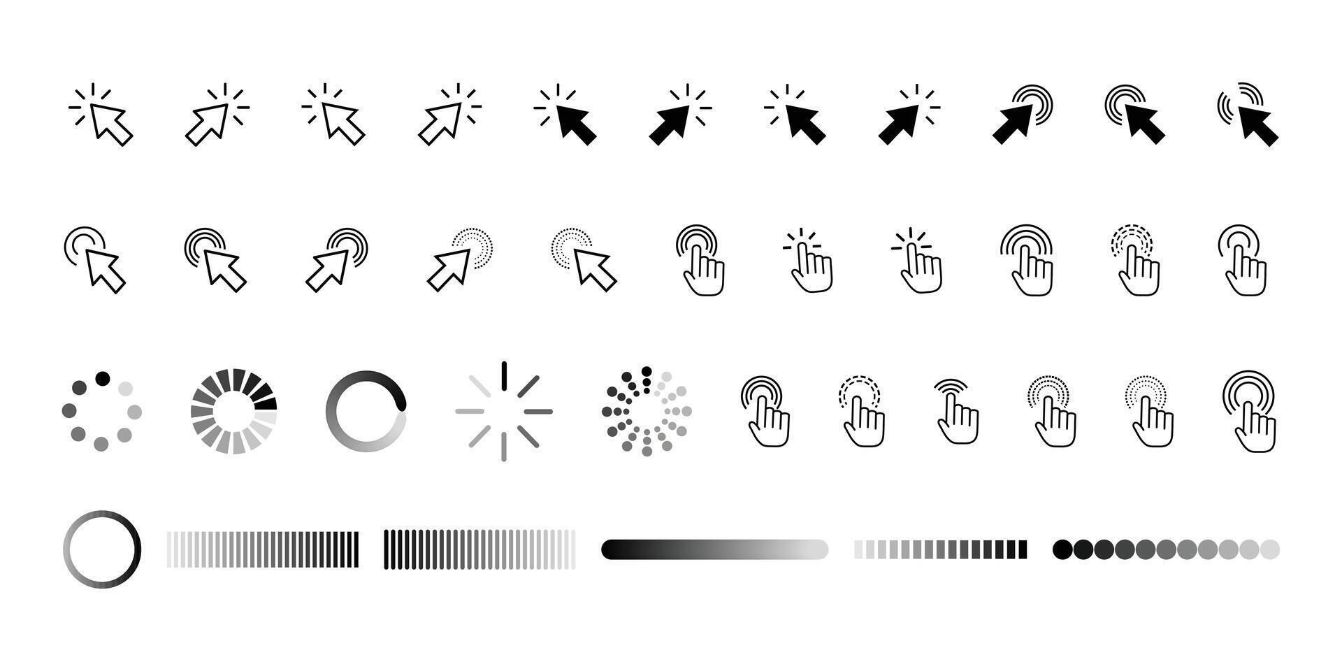 Clickable arrow icons highlighting interaction. Pointer click icon. Clicking the arrow cursor ...