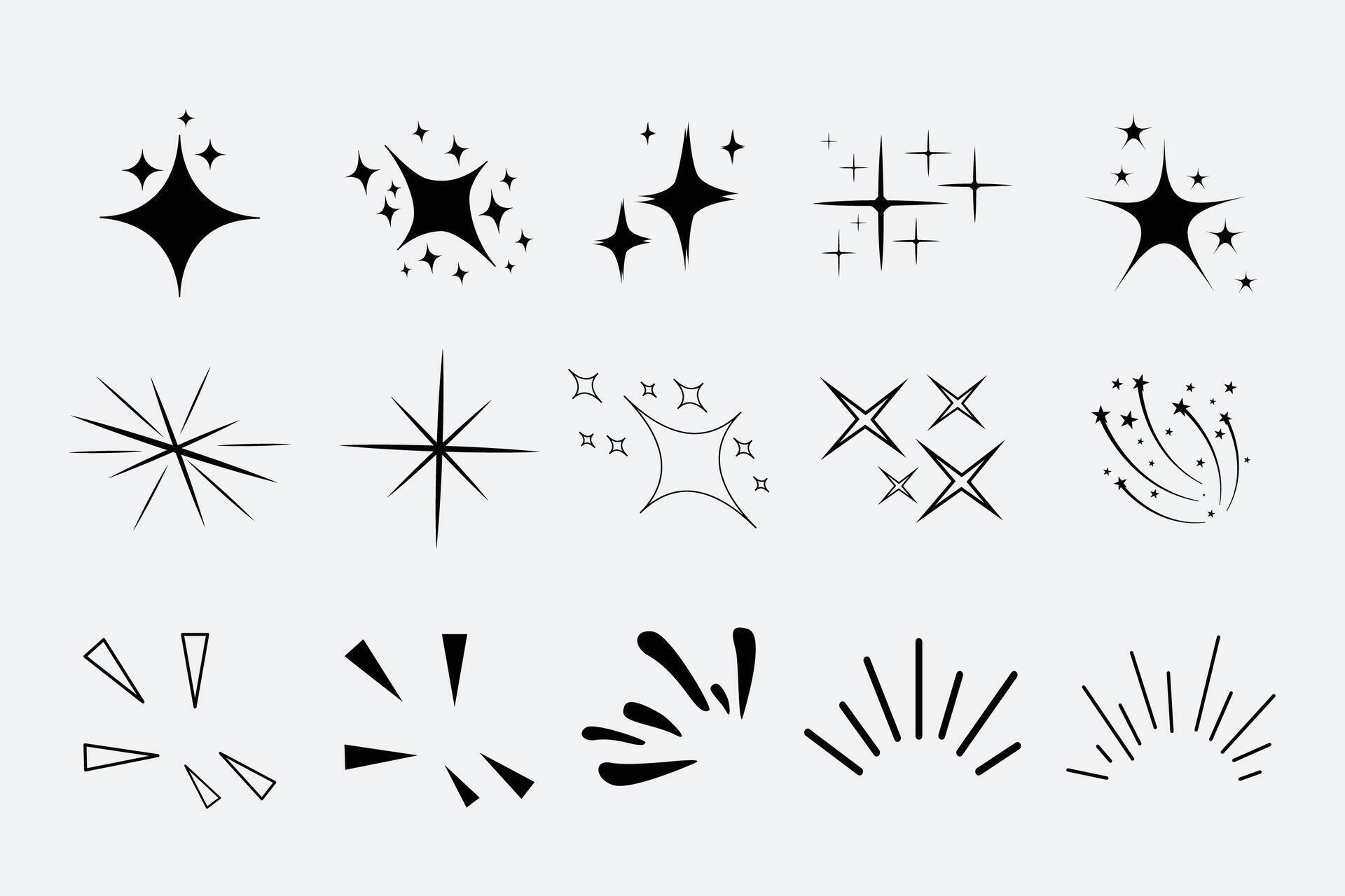 Sparkle star icon set, basic depiction of a star burst, Stars line icon, editable stroke ...