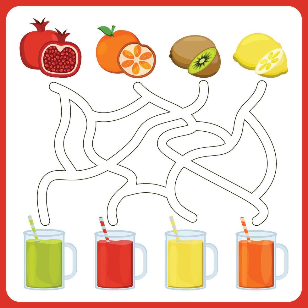 ilustración de un educativo, entretenido para niños tarjeta postal con un laberinto de frutas y ...