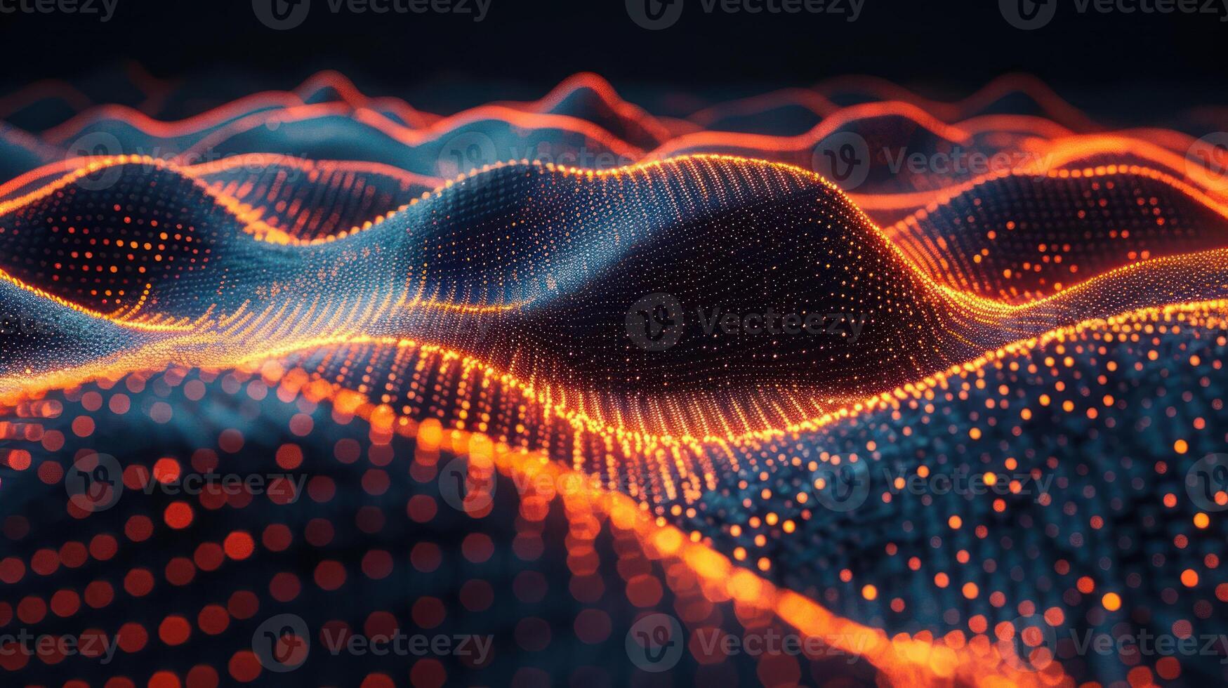 Abstract Representation Of Flowing Waves With Glowing Particles Creating A Dynamic Visual