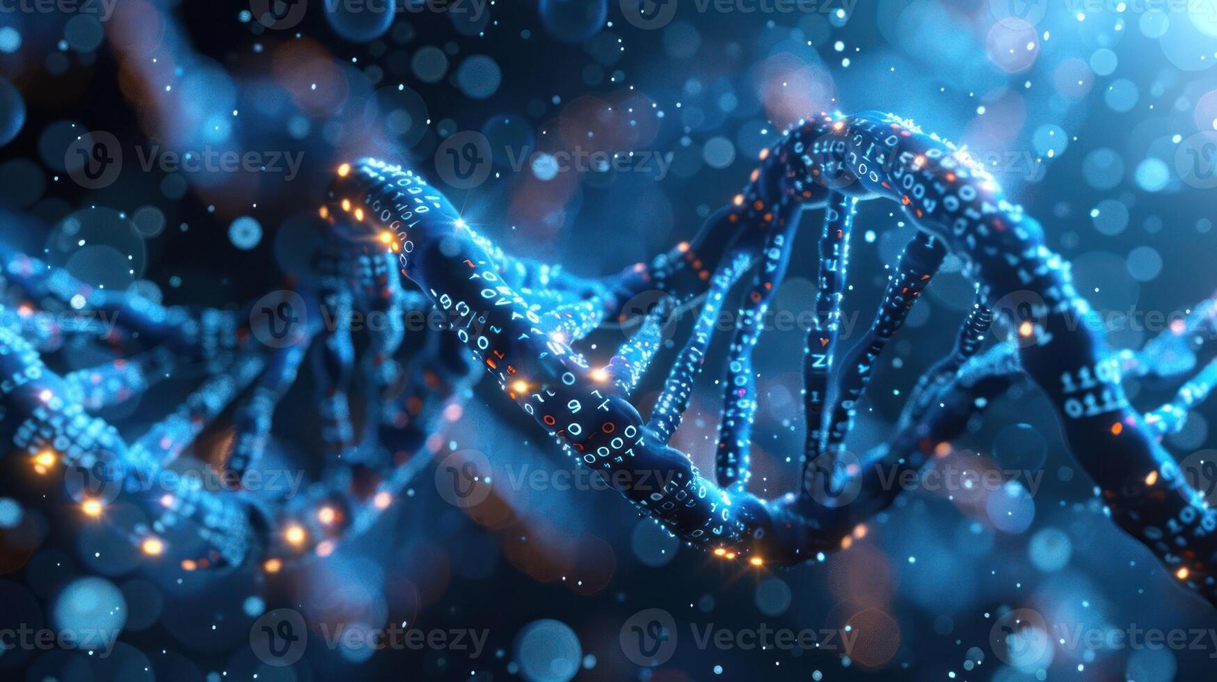 Abstract Representation Of Dna Strands Intertwined With Binary Code