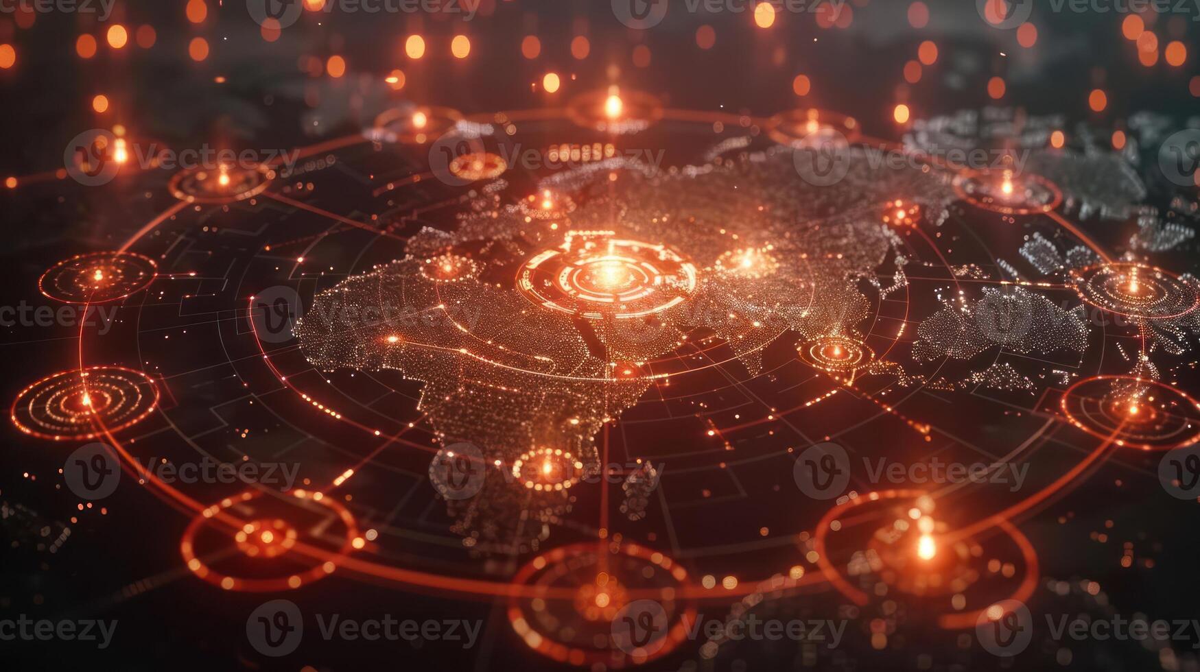 Abstract Digital World Map With Glowing Nodes And Connections