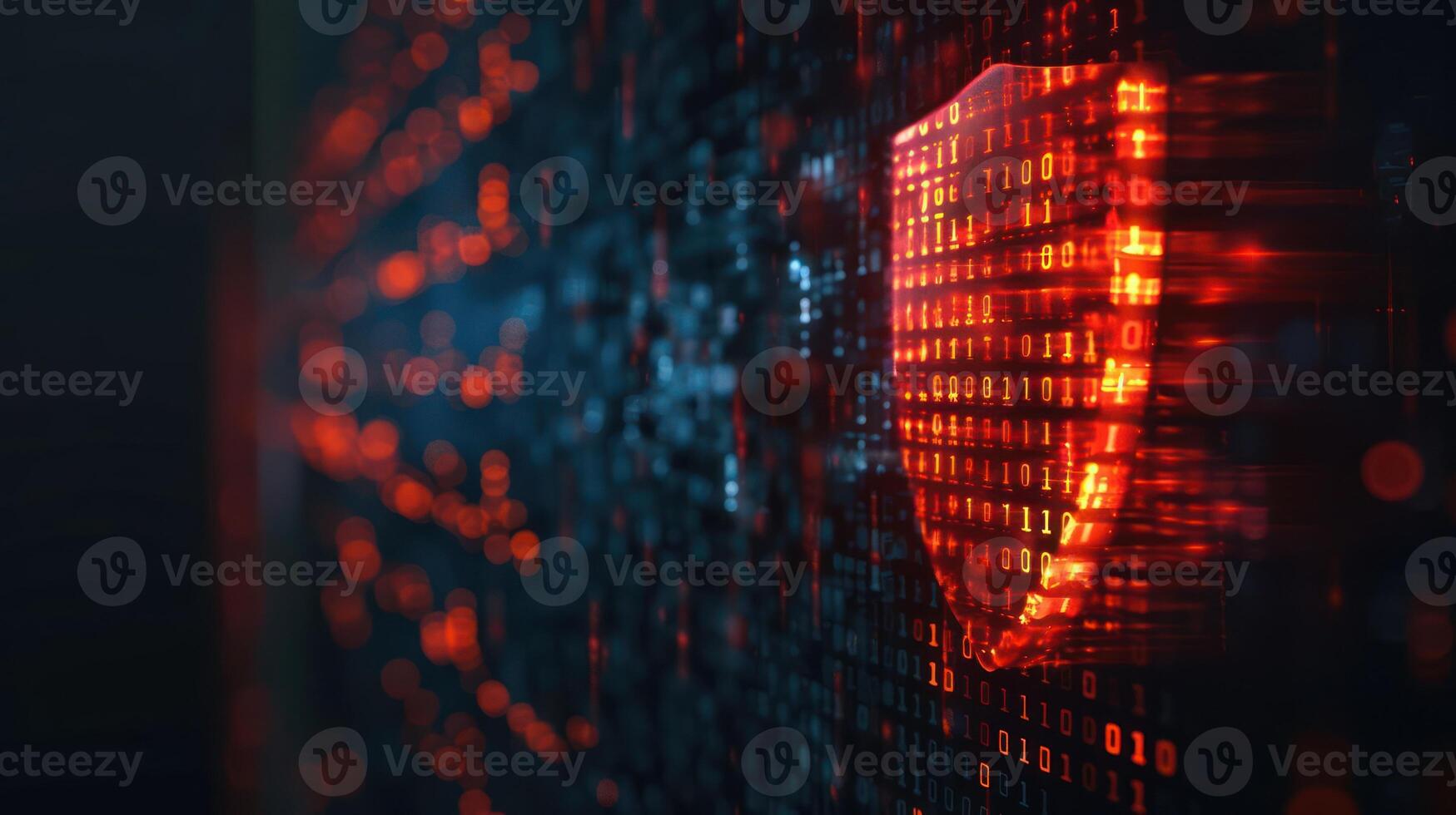 Abstract Digital Shield Representation With Binary Code Background Symbolizing Cybersecurity