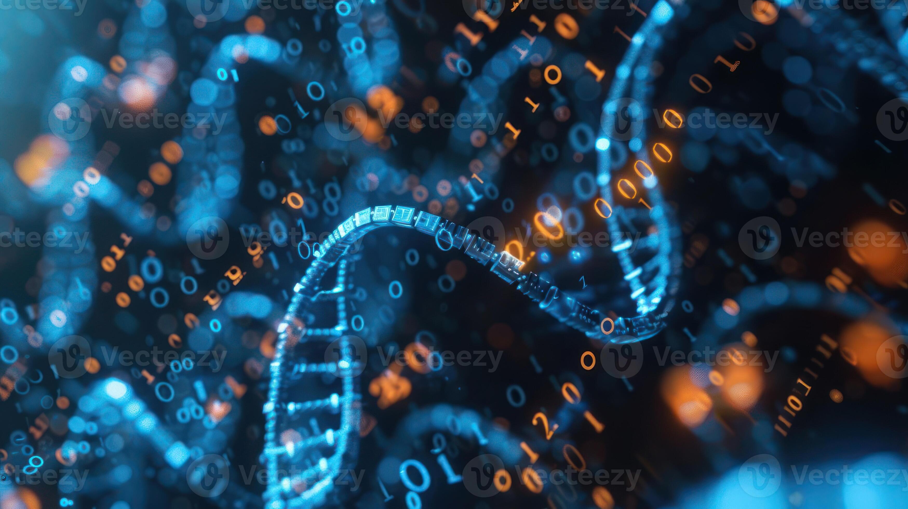 Abstract Representation Of Dna Strands Intertwined With Binary Code