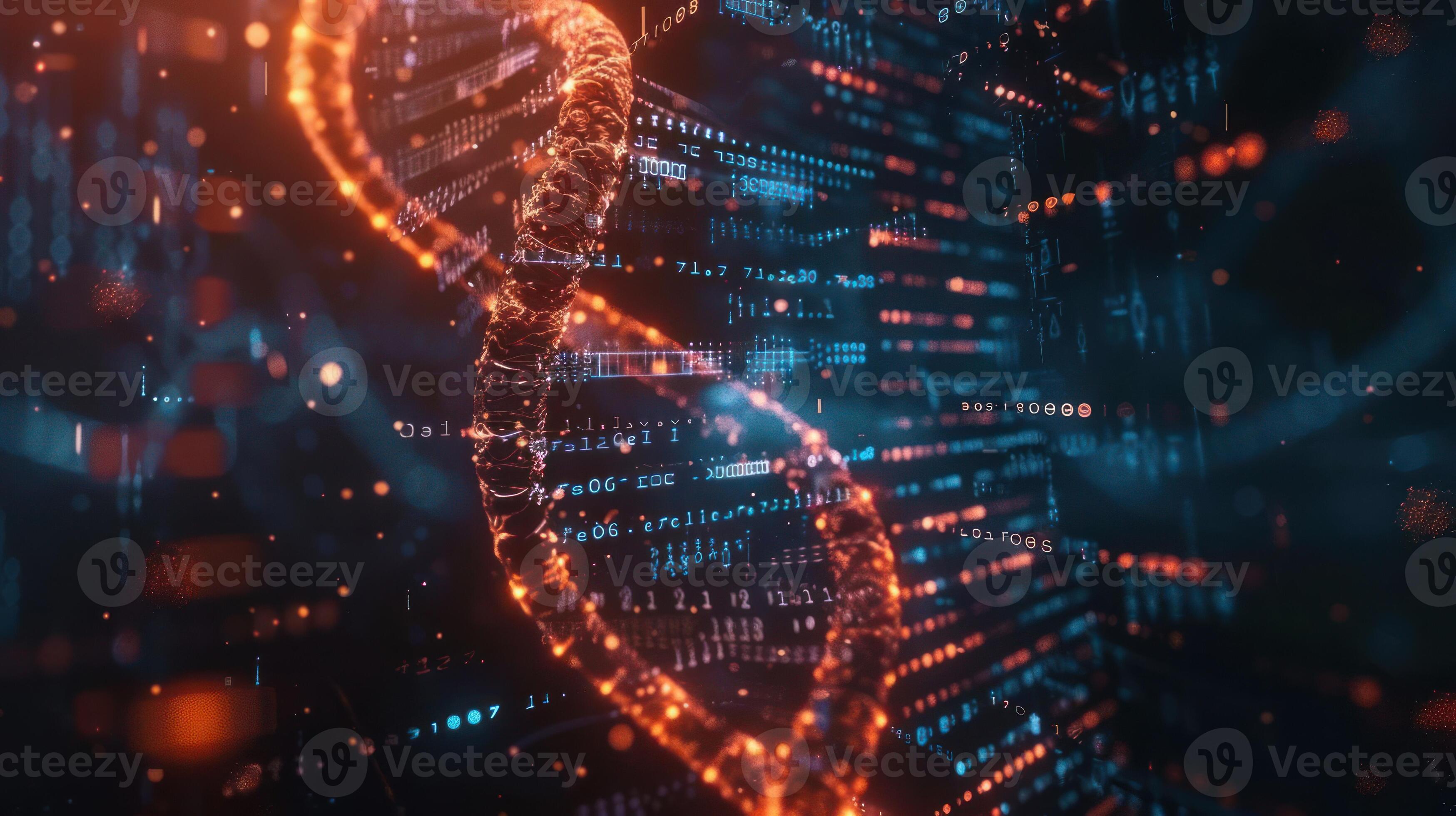 Abstract Representation Of Dna Structure Intertwined With Digital Data