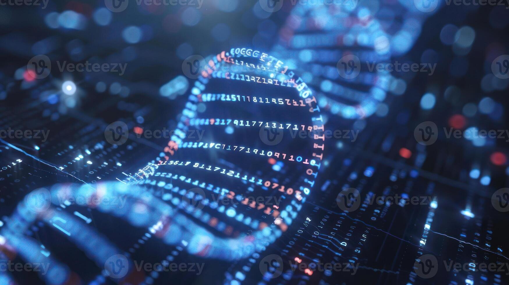 Abstract Representation Of Dna Strands With Digital Data In A