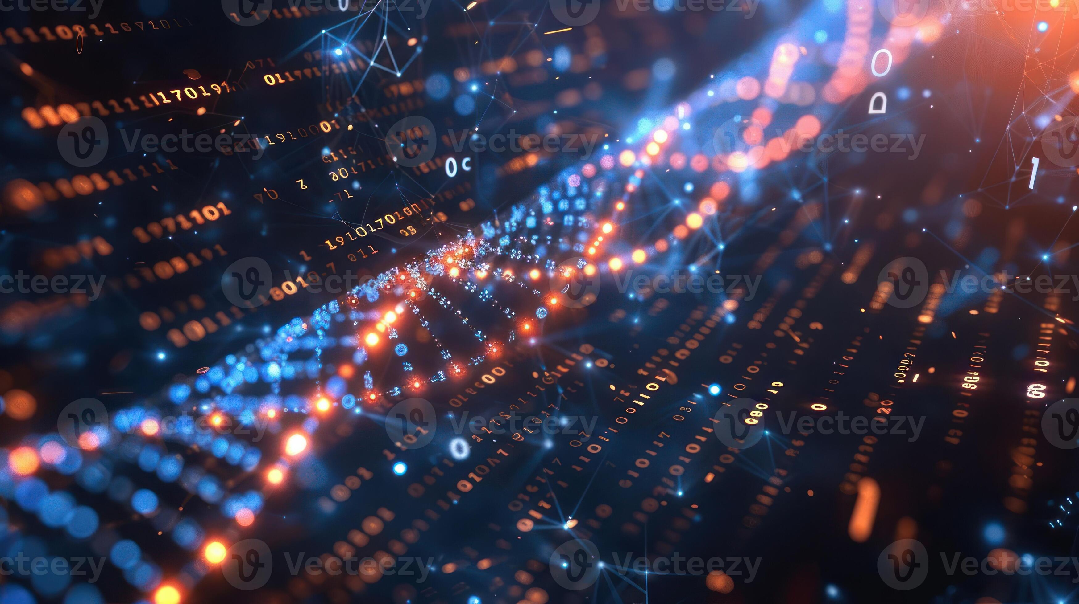Abstract Representation Of Digital Data Flow With Binary Code And Glowing Particles In A