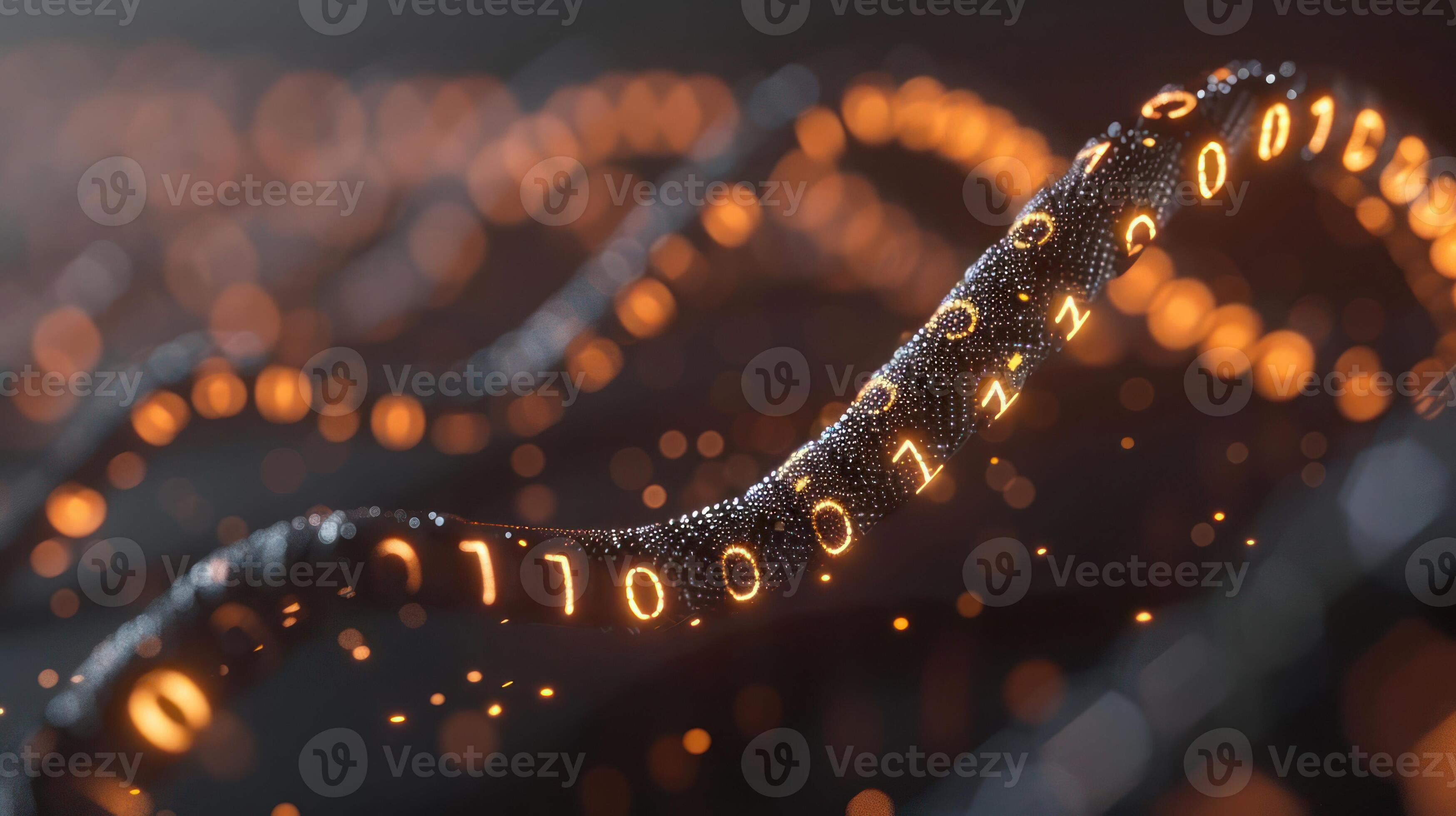 Abstract Representation Of Flowing Binary Code With Glowing Digits On A