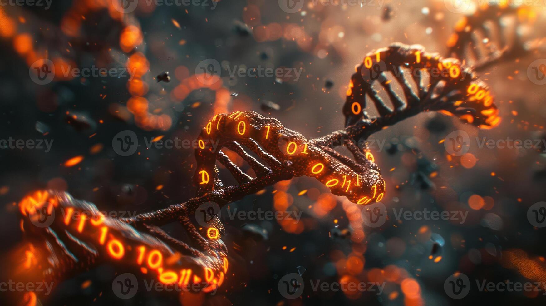 Abstract Visualization Of Dna Strands Intertwined With Binary Code