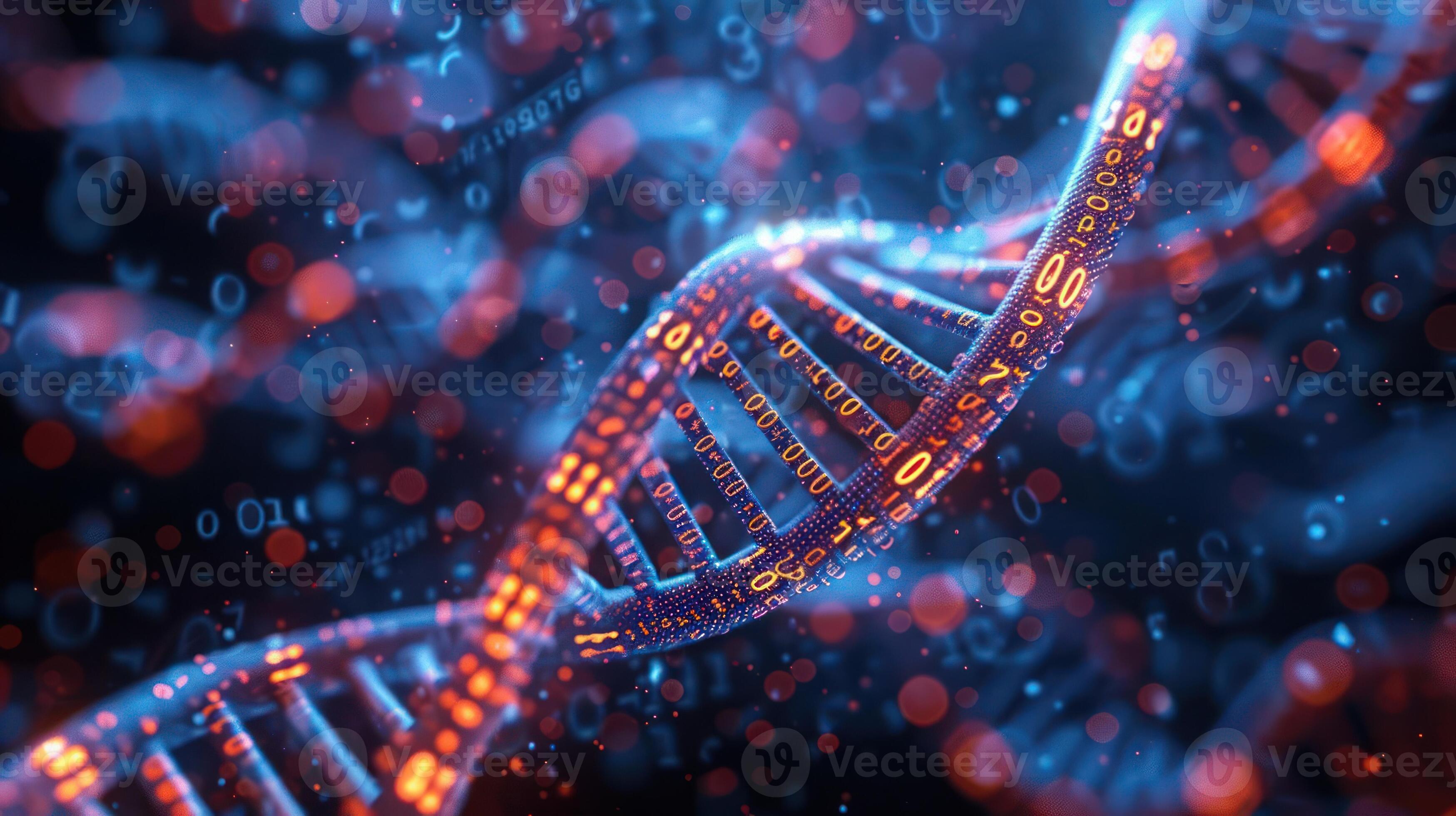 Abstract representation of DNA structure with glowing data streams and ...