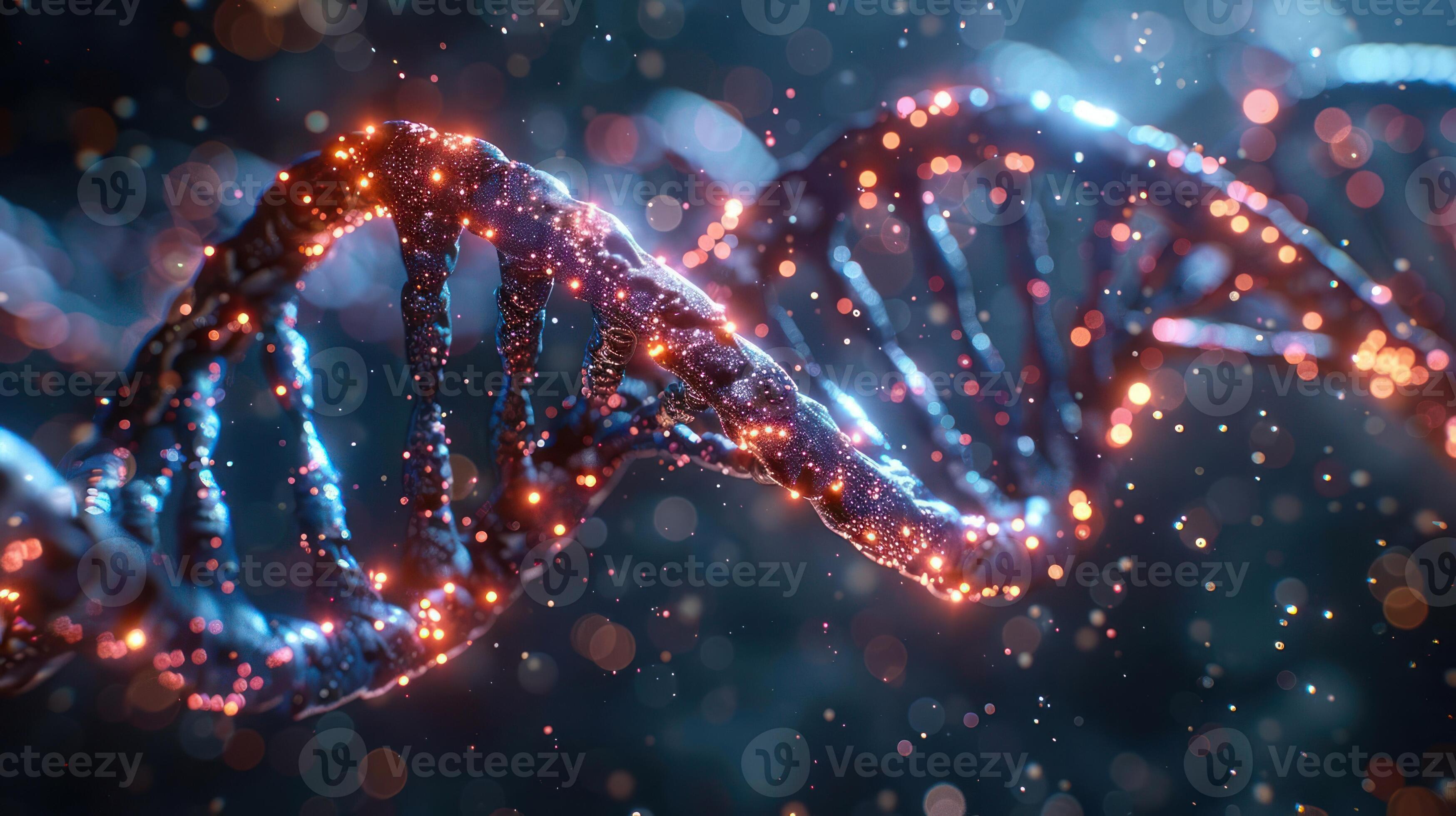 Abstract Representation Of Dna Strands Illuminated With Vibrant