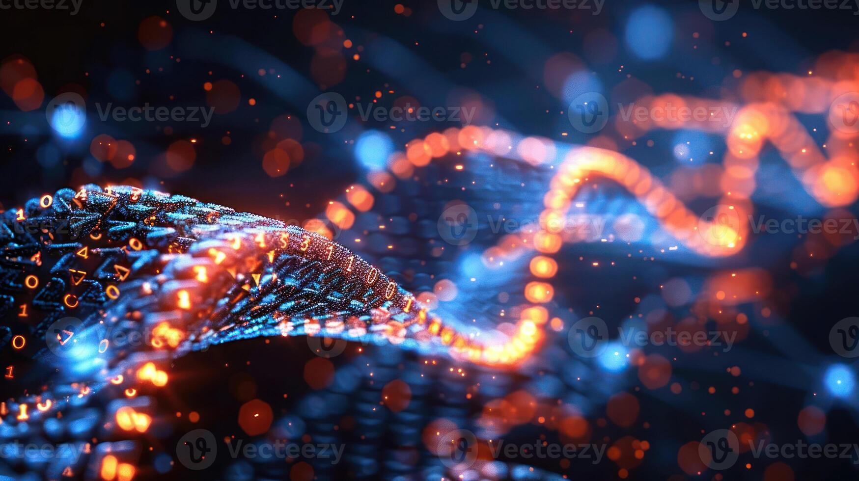 Abstract Representation Of Digital Data Flow With Glowing Lines And Particles In A Dark