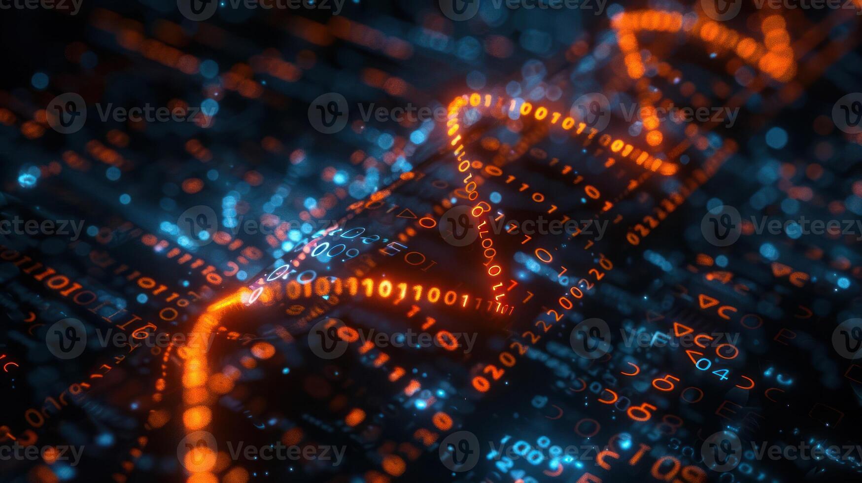 Abstract Representation Of Digital Data Flow With Binary Code And Glowing Strands In A