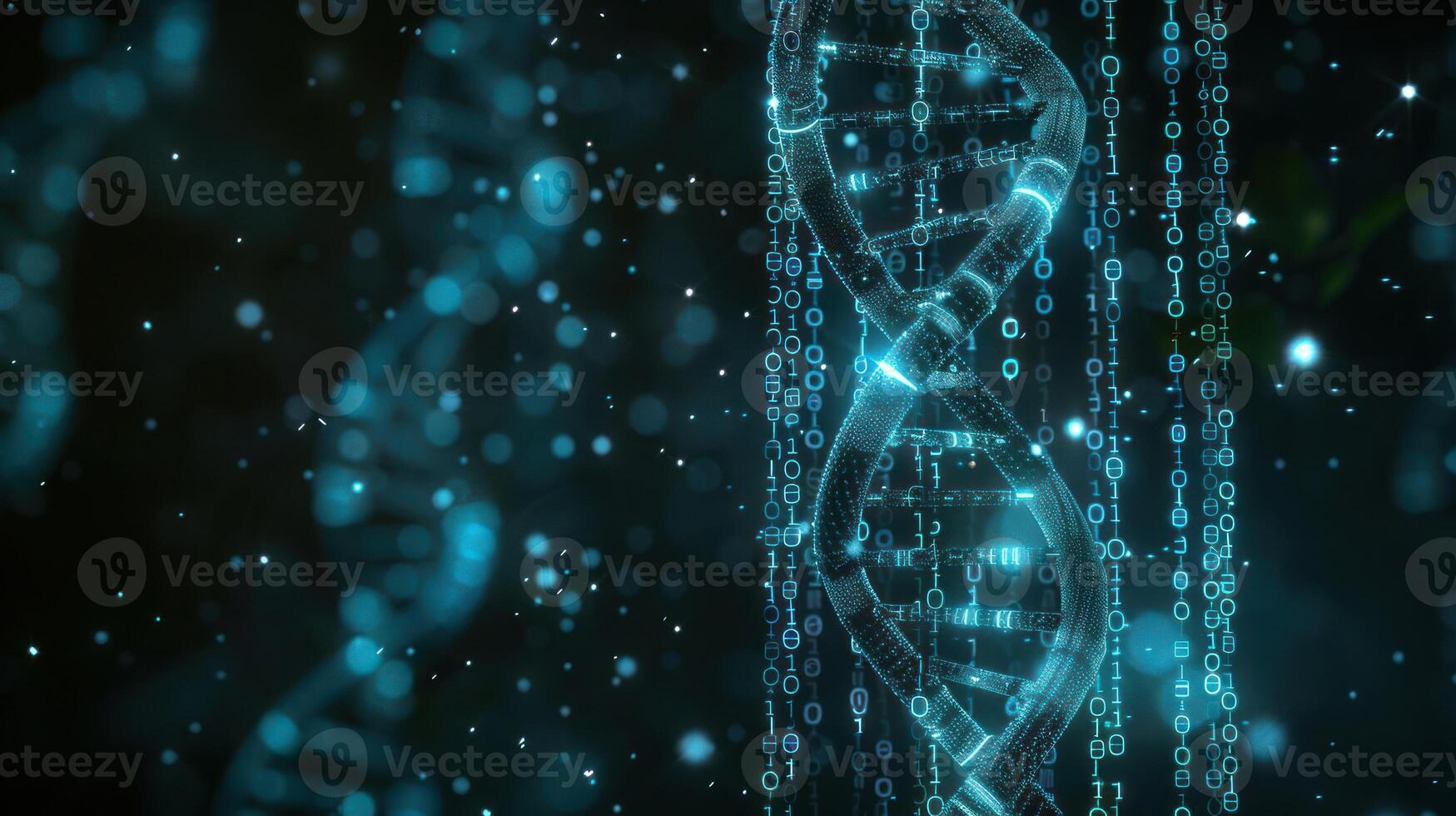 Abstract Representation Of Dna Strands Illuminated In Blue Against A