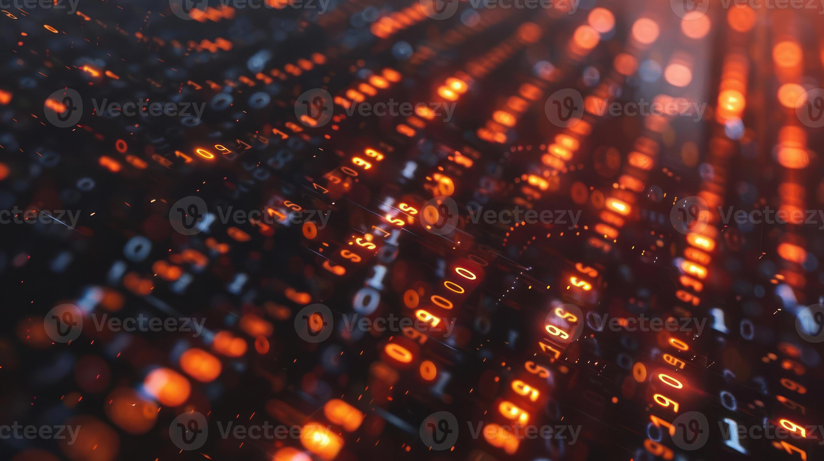 Abstract Representation Of Flowing Binary Code Illuminated By Glowing Particles In A Digital