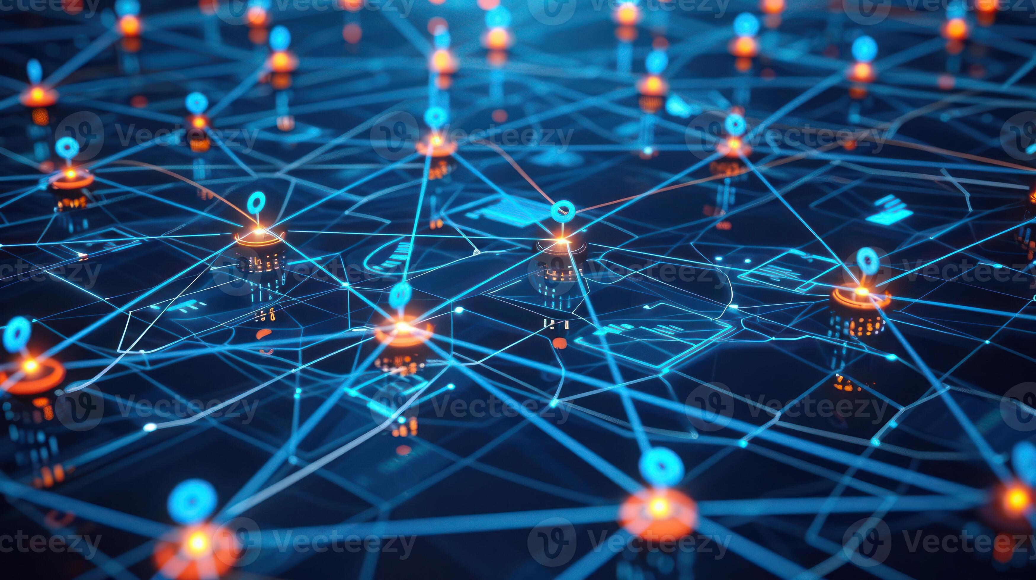 Abstract Visualization Of Interconnected Nodes And Lines Representing A Digital Network 55370705