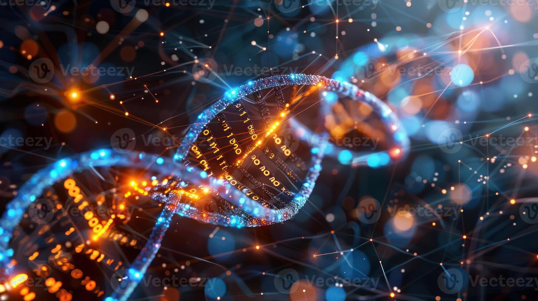 Abstract Representation Of Dna Structure Intertwined With Glowing Data Streams Showcasing