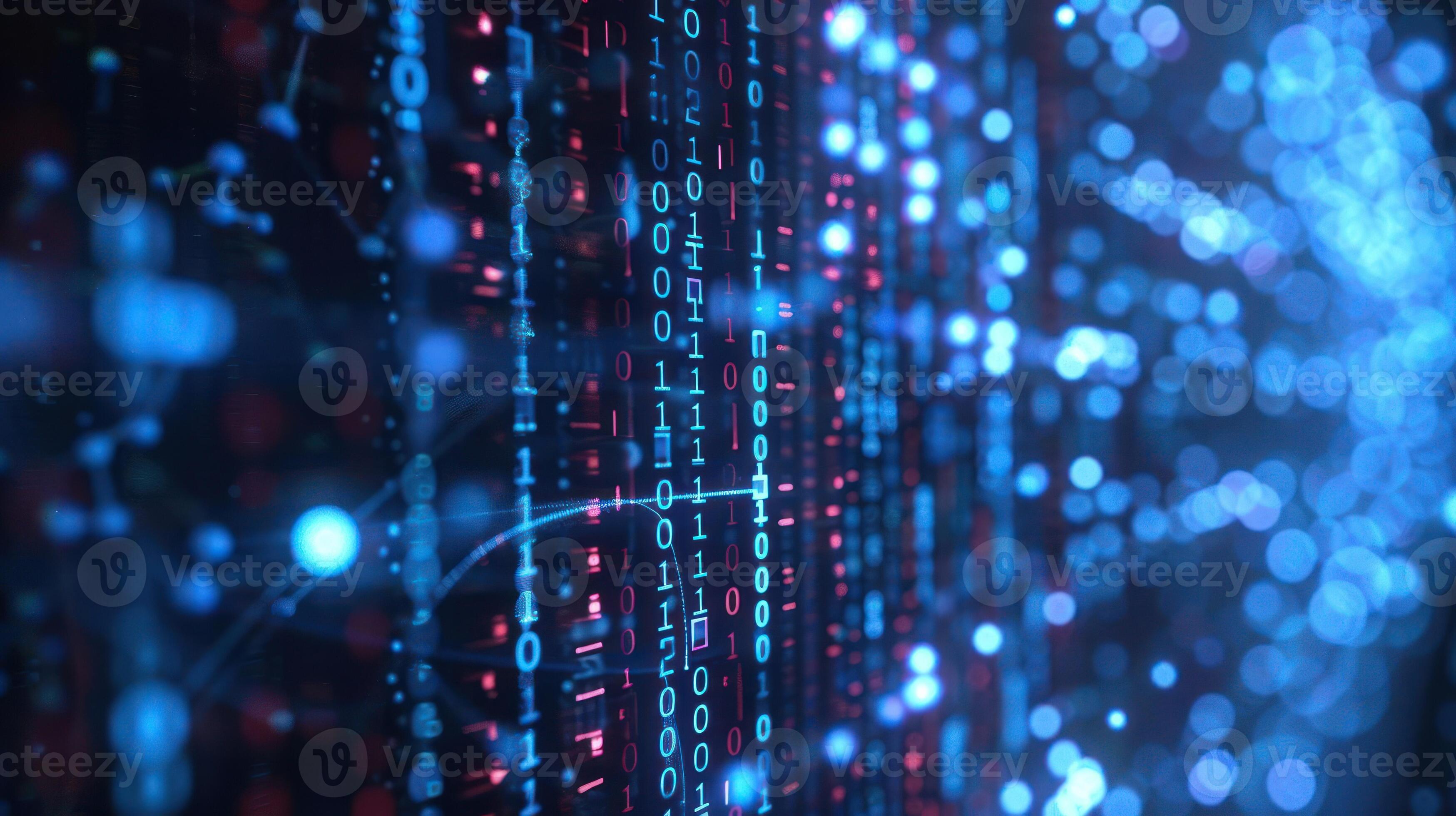 Abstract Digital Data Flow With Binary Code And Glowing Particles Creating A Tech Atmosphere