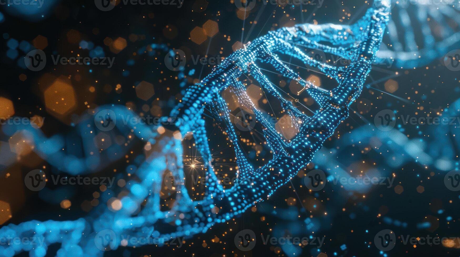 Abstract Representation Of Dna Strands Illuminated With Sparkling Particles In A Dark Background