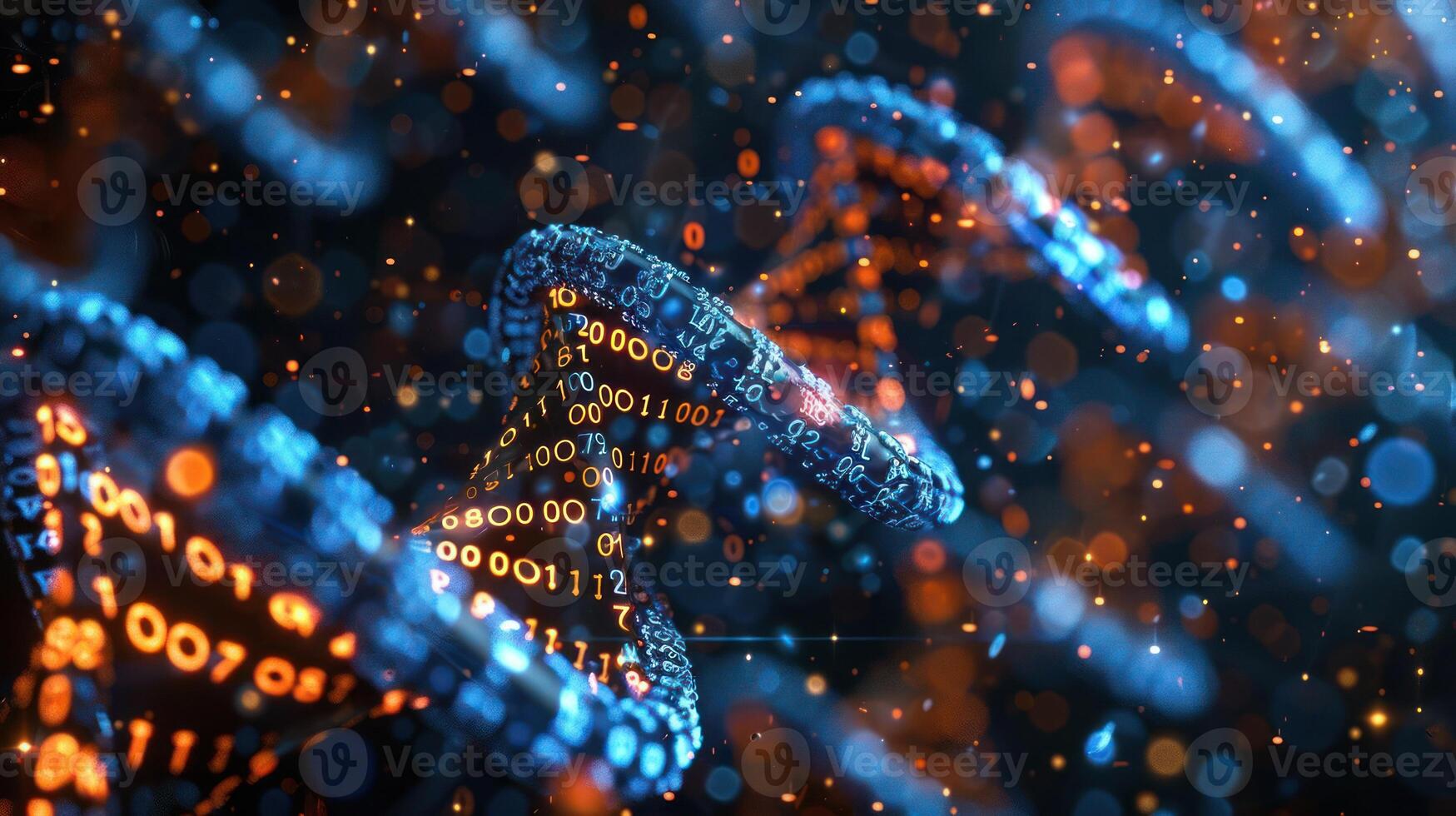 Abstract Representation Of Digital Dna Strands Illuminated By Glowing