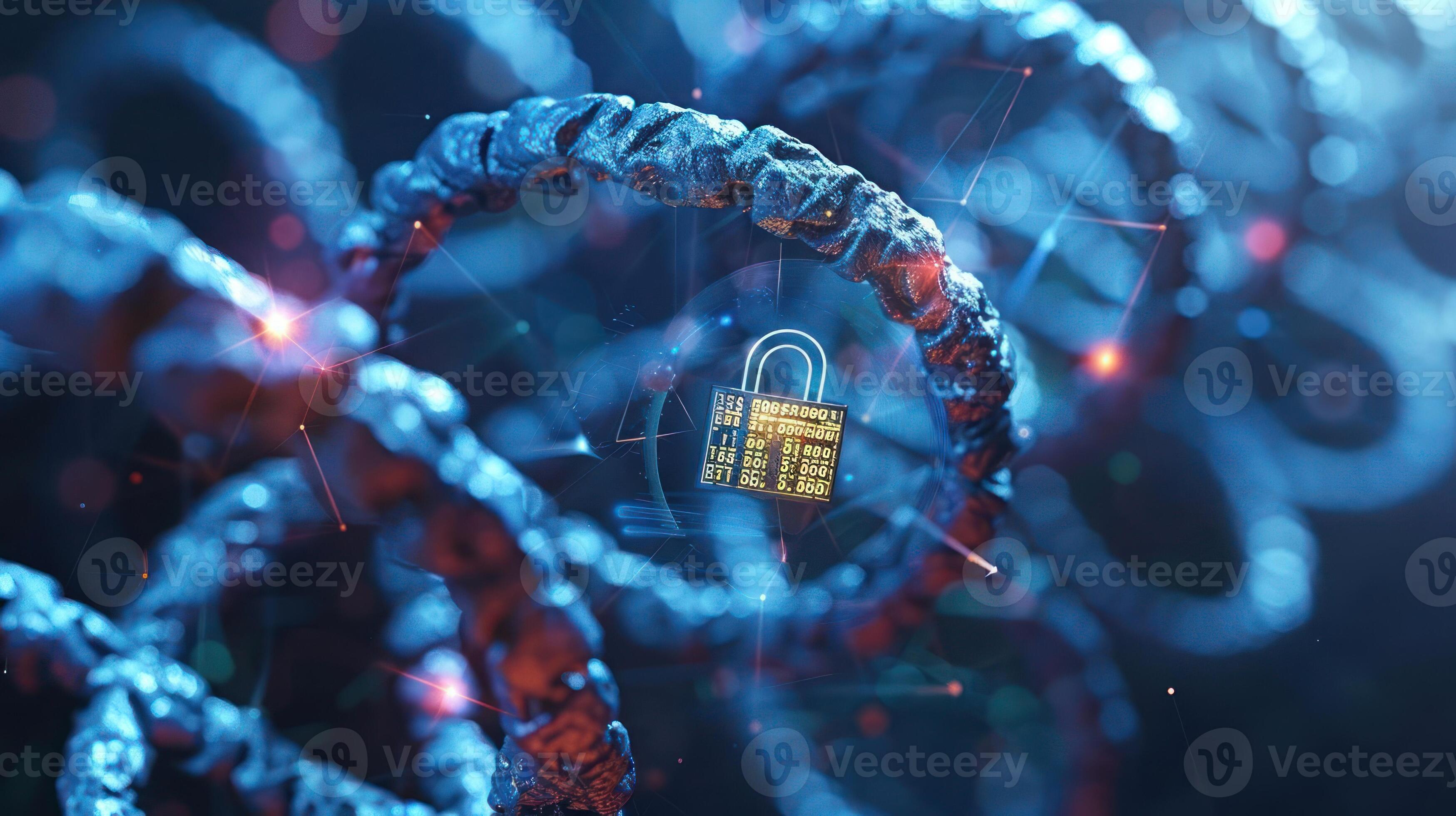 Abstract Representation Of Digital Security With Intertwined Strands And A Padlock In Focus