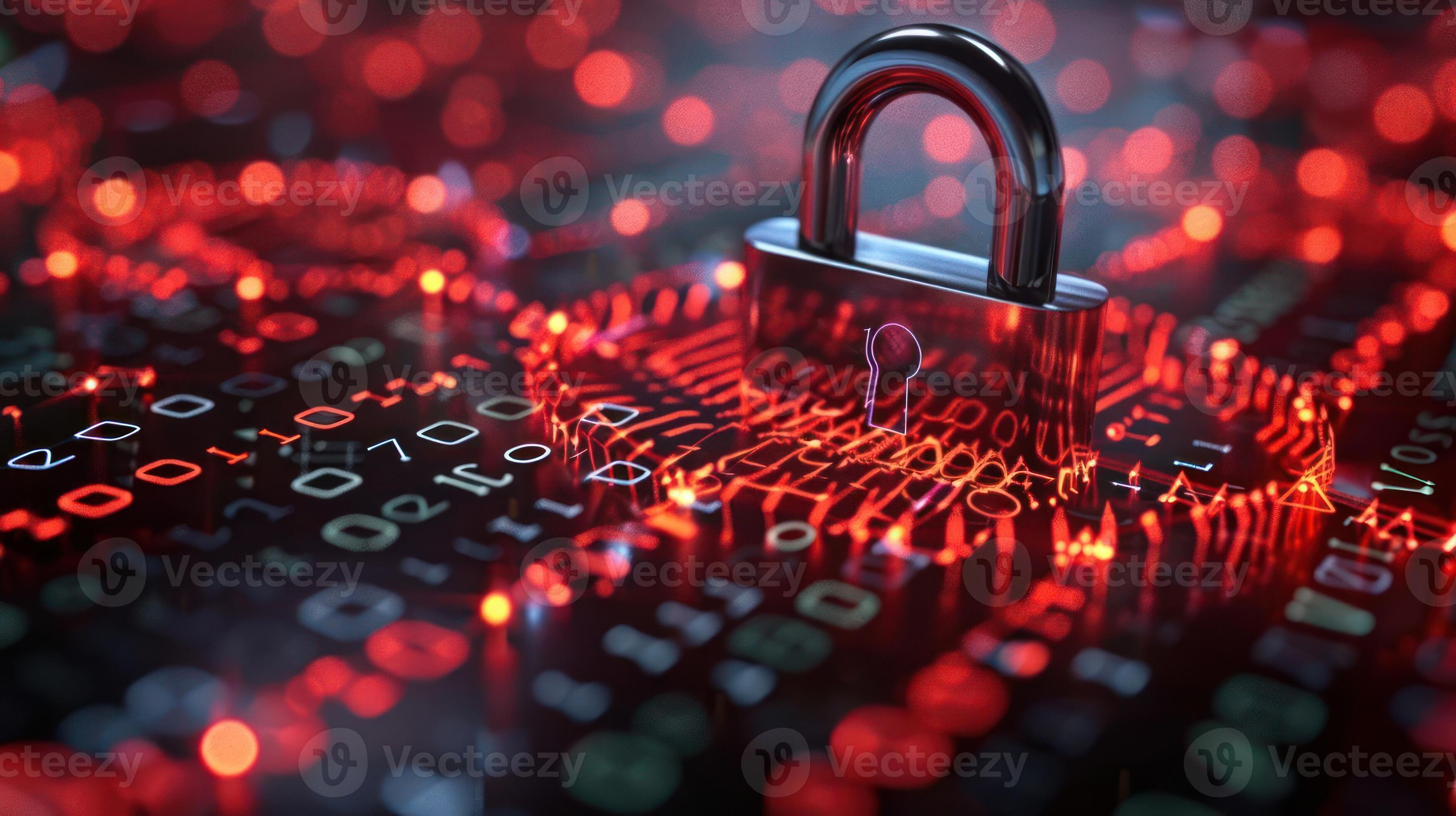 Digital Padlock Secured In A Sea Of Binary Code Symbolizing