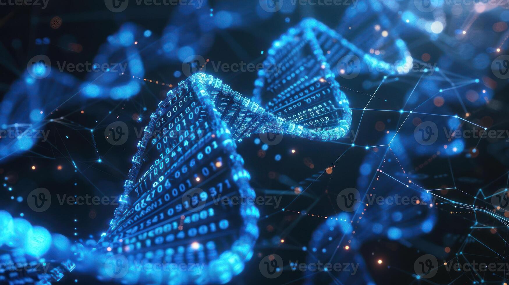 Digital Representation Of Dna Structure With Binary Code Elements Symbolizing Data Science And