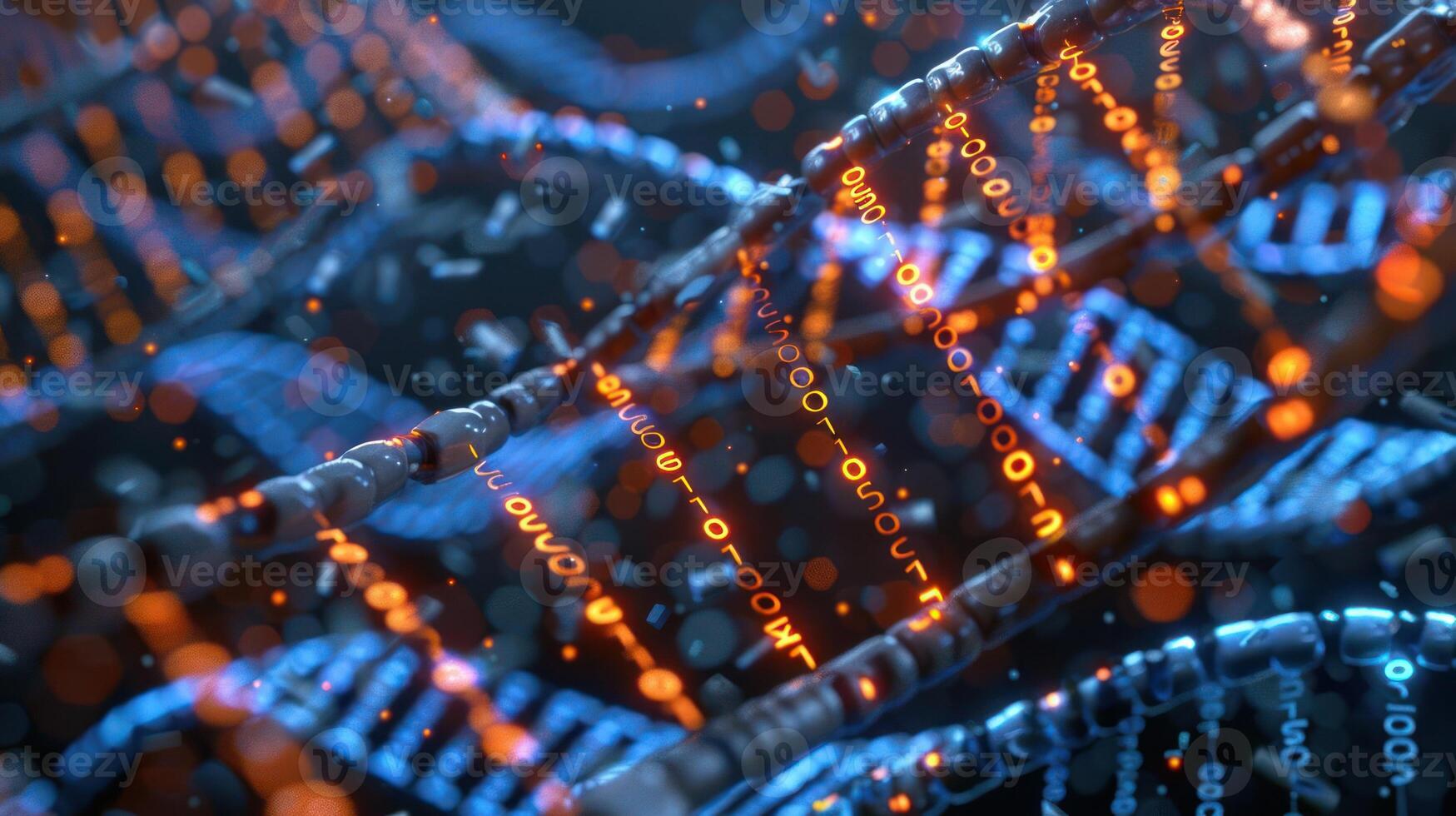 Abstract representation of DNA strands with glowing data elements in a dark background 55371115 ...