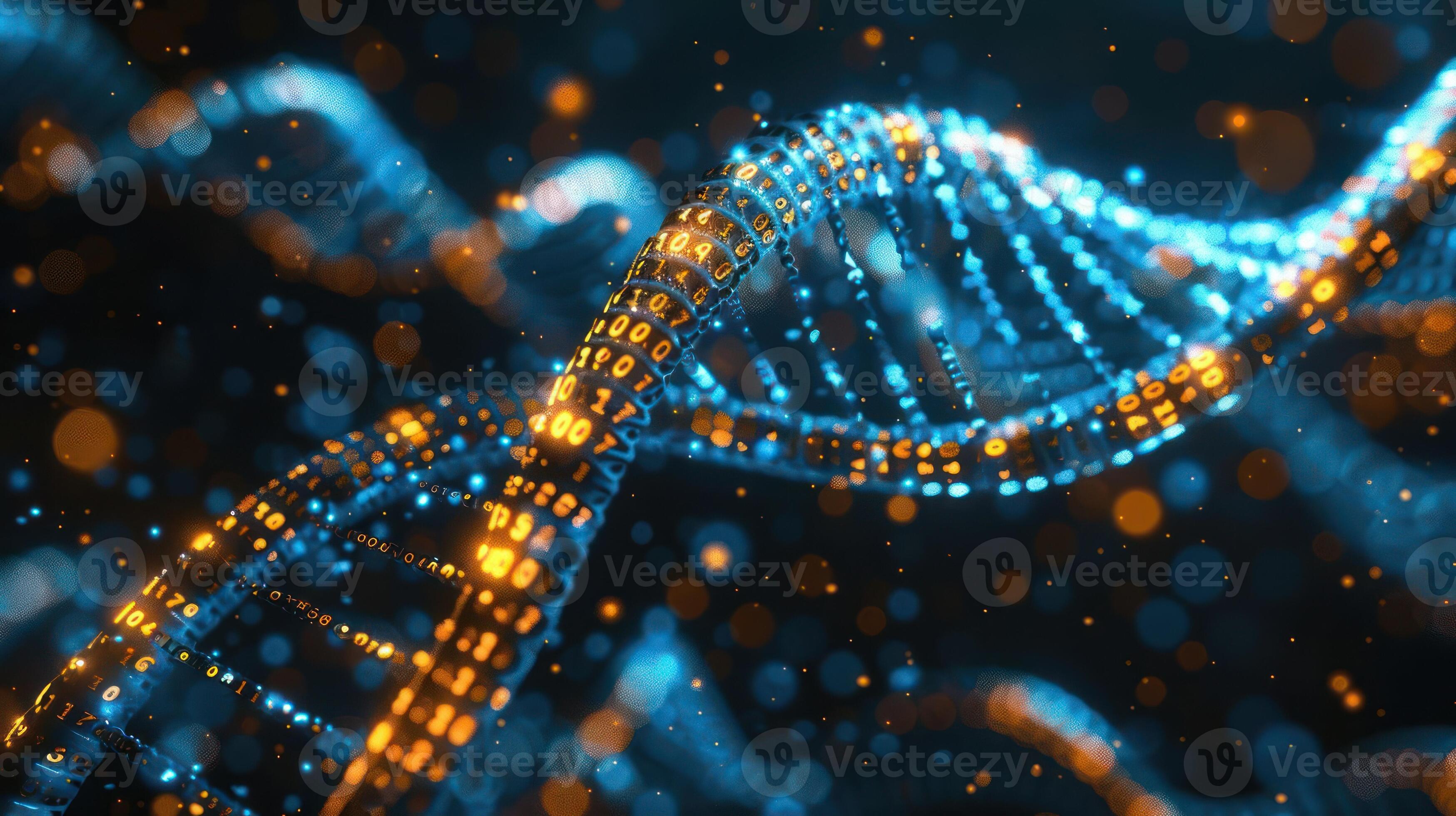 Abstract Representation Of Dna Strands Illuminated With Vibrant Colors And Glowing Particles