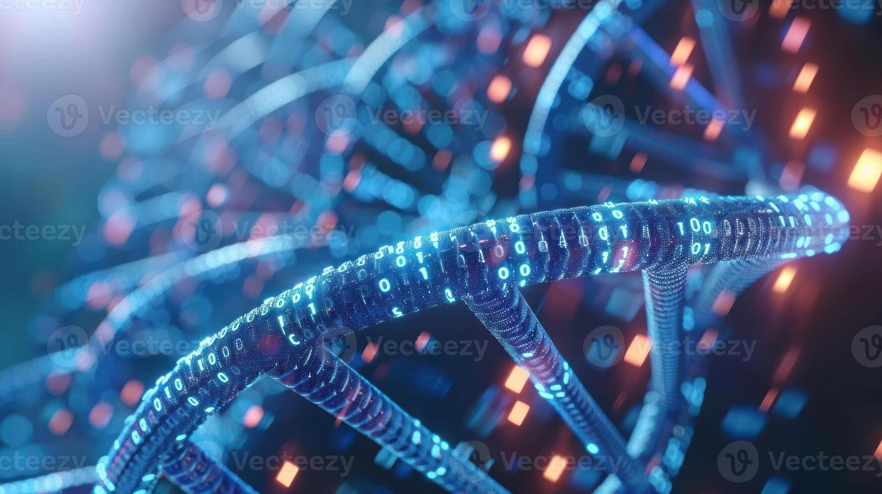 Abstract Representation Of Dna Structure Intertwined With Digital