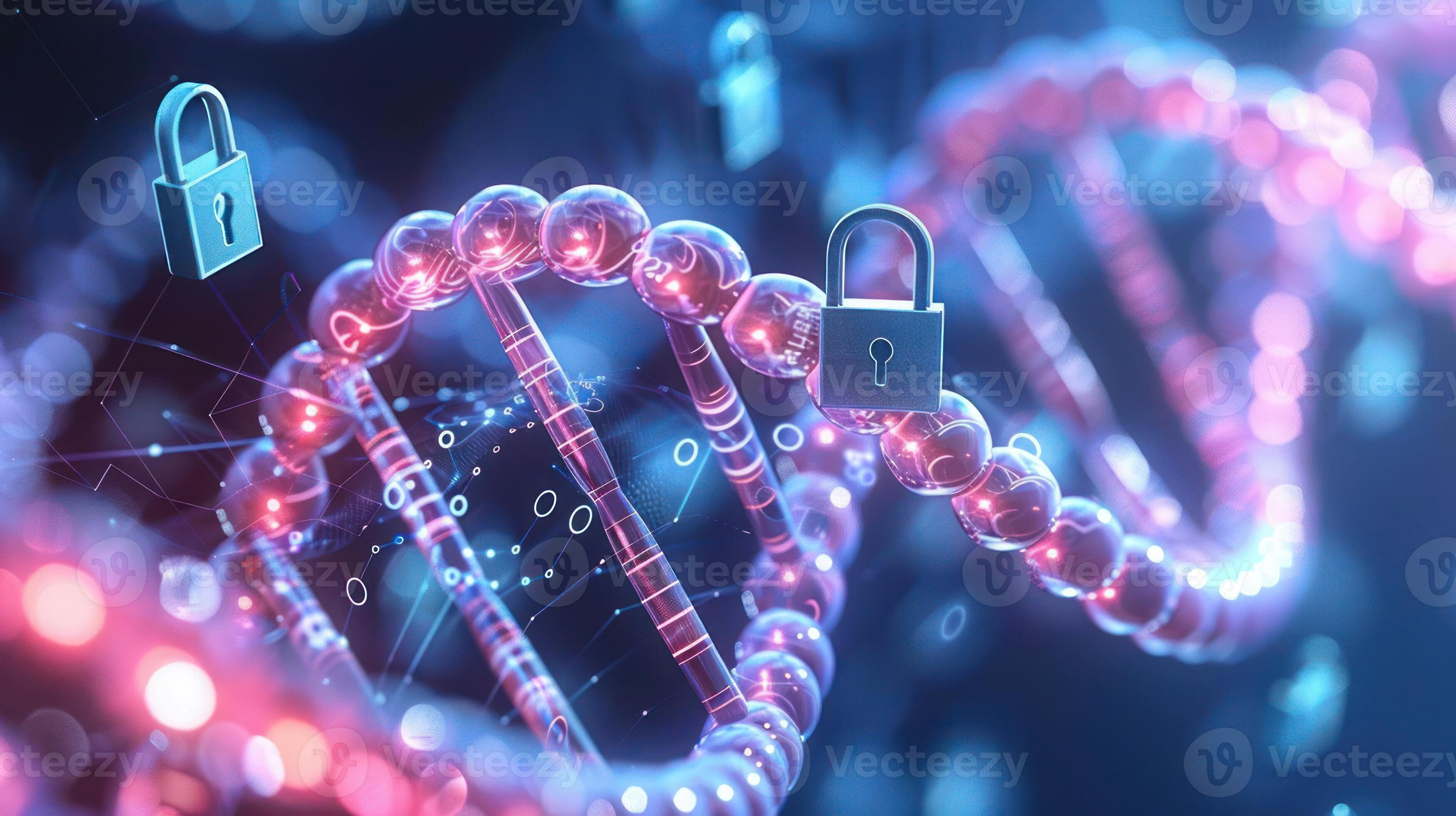 Abstract Representation Of Dna Strands Secured With Locks Symbolizing