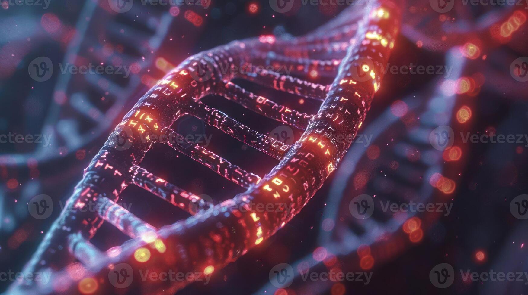 Abstract Representation Of Dna Strands Illuminated With Vibrant Colors In A Digital Environment