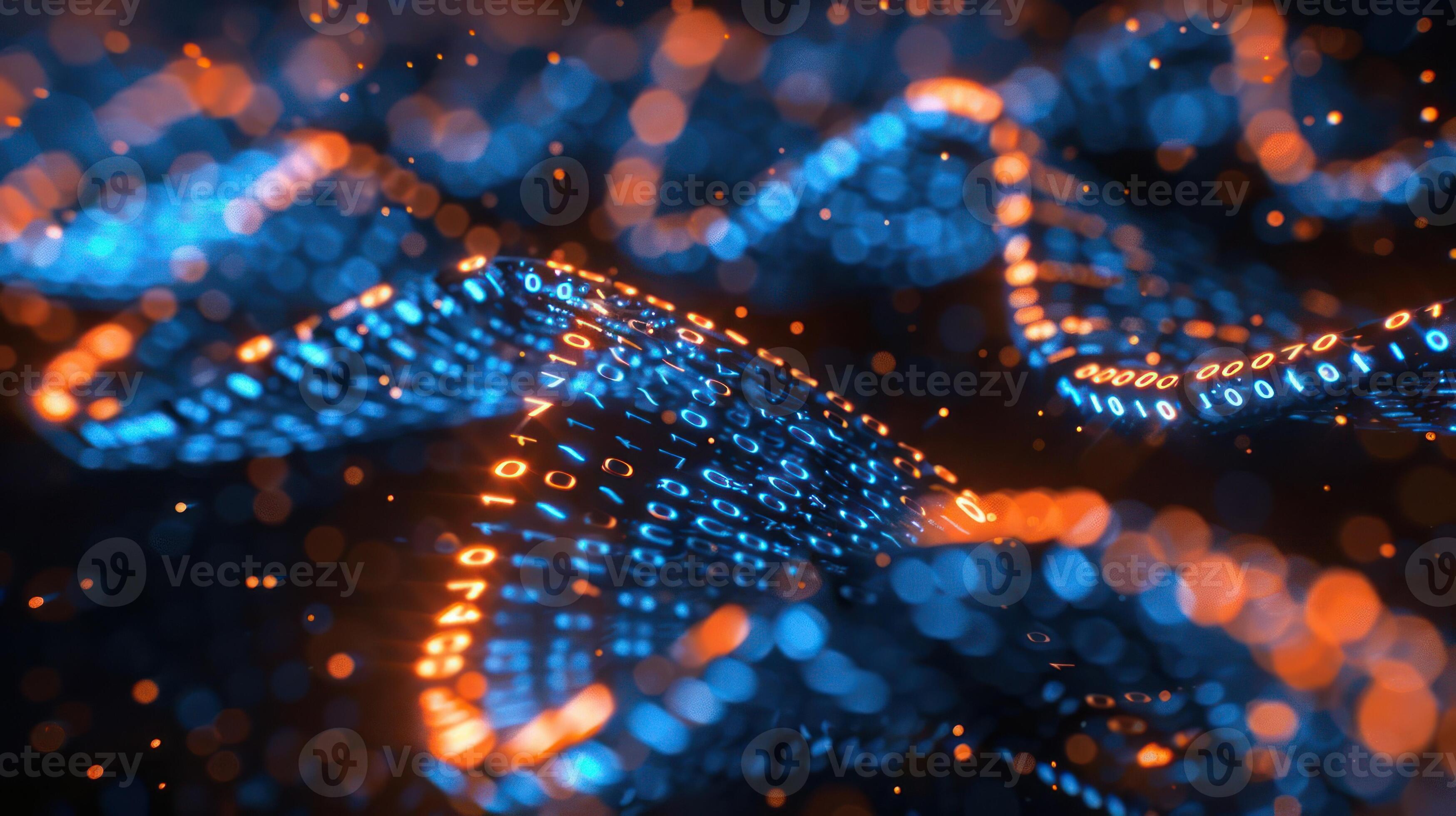 Abstract Representation Of Flowing Binary Code Illuminated By Vibrant